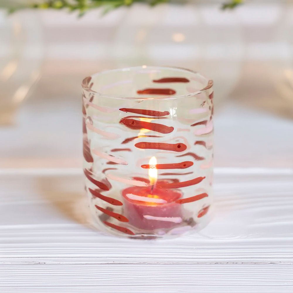 Decorative Pink Ripple Glass Votive – Mac and Lilly